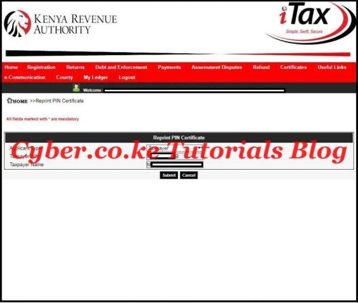 How To Reprint KRA PIN Certificate On KRA iTax Portal