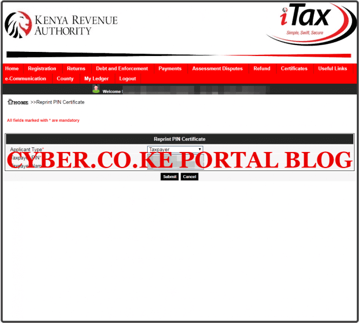 How To Reprint KRA PIN Certificate On KRA iTax Web Portal